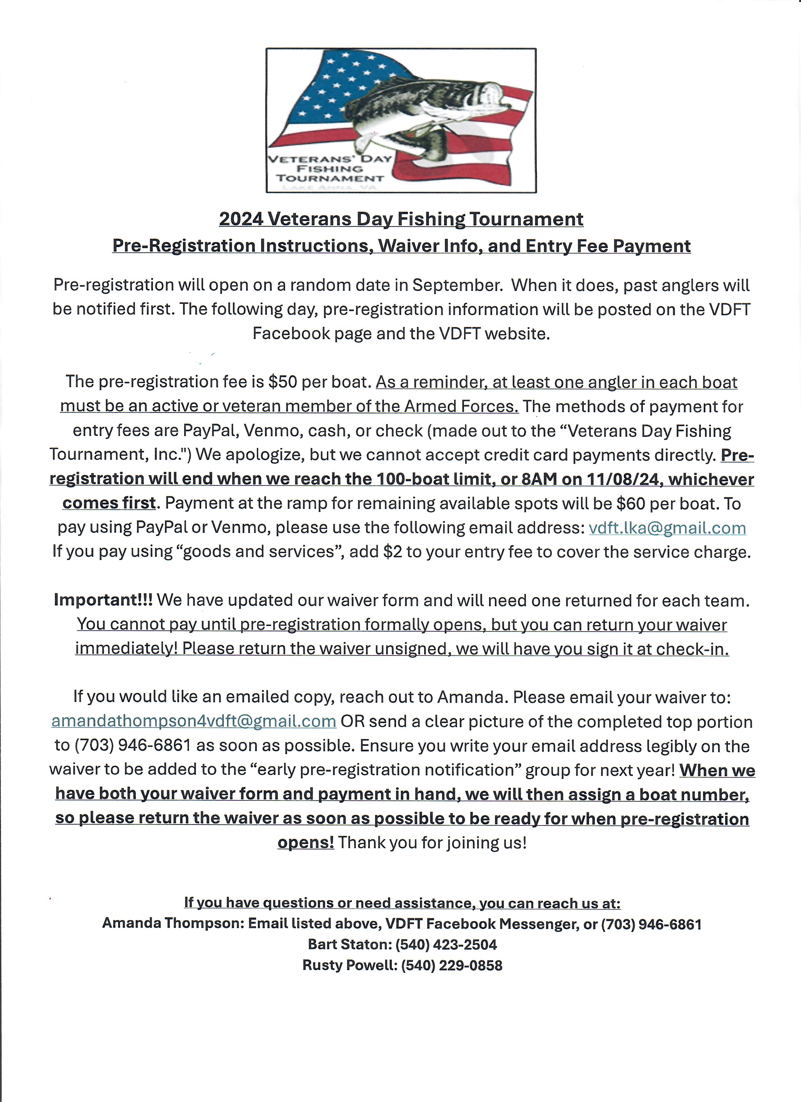 Pre-registration is NOW OPEN – VETERANS DAY FISHING TOURNAMENT